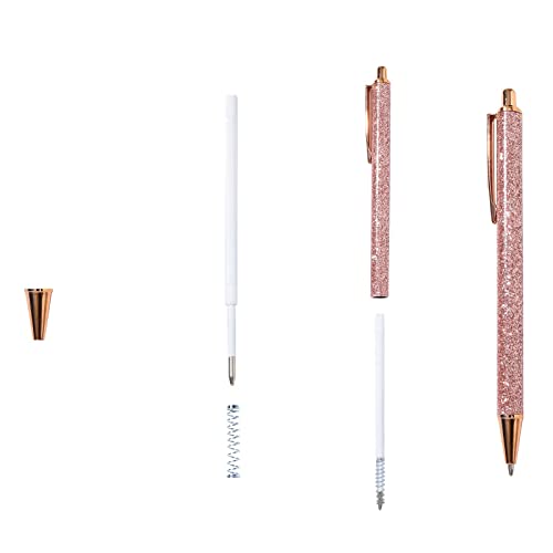 HLPHA 10 Pcs Rose Gold Ballpoint Pen Set Crystal Diamond Metal Liquid Sand Glitter Retractable Pens Black Ink Fancy Gifts for Women Wedding School Office Ballpoint Pens（Rose Gold）