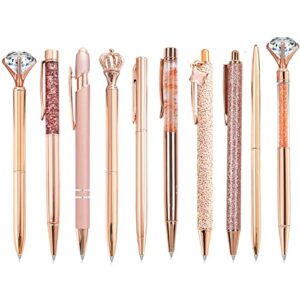 hlpha 10 pcs rose gold ballpoint pen set crystal diamond metal liquid sand glitter retractable pens black ink fancy gifts for women wedding school office ballpoint pens（rose gold）