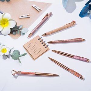 HLPHA 10 Pcs Rose Gold Ballpoint Pen Set Crystal Diamond Metal Liquid Sand Glitter Retractable Pens Black Ink Fancy Gifts for Women Wedding School Office Ballpoint Pens（Rose Gold）