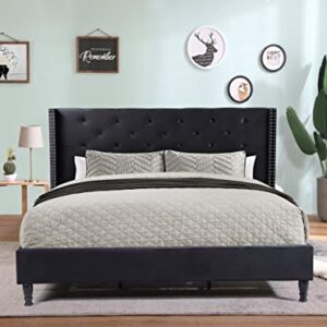 Home Life furBed00007_Suede_Queen_Black Platform Bed