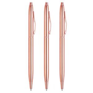 longkey 3 pack slim gold ballpoint pens black ink 1 mm, great gift for business office students teachers wedding christmas (rose gold)