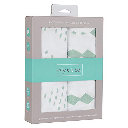 Ely's & Co. Pack N Play Fitted Playard Sheets - Breathable 100% Jersey Knit Cotton - Unisex Mini Crib Mattress Cover - Grey Sage Diamond - 2 Pack Set