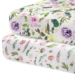 pobibaby - 2 pack premium fitted baby girl crib sheets for standard crib mattress - ultra-soft cotton blend, safe and snug, and stylish floral crib sheet (allure)