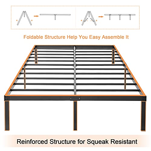 VECELO 14" Full Metal Platform Bed Frame,Heavy Duty Steel Slat/Easy Assembly Mattress Foundation/No Box Spring Needed