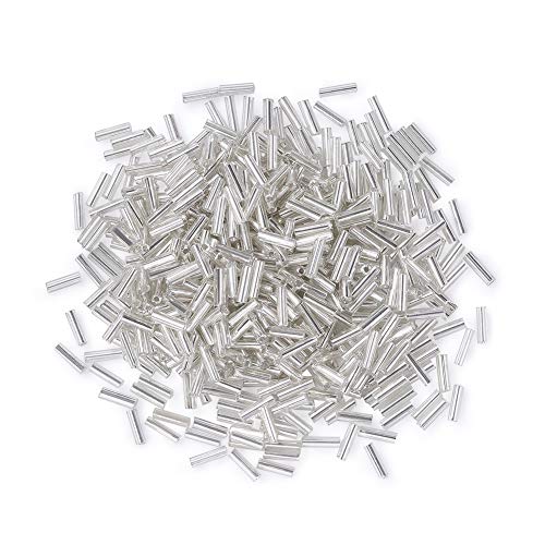 Pandahall 1250pcs/50g Silver Lined Glass Bugle Beads 6x1.8mm Clear Tube Loose Glass Seed Spacer Beads for Jewelry Making (FloralWhite)