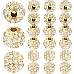 20 pieces 8 mm zirconia cubic beads, round rhinestone bracelet spacer charms,crystal zirconia stones, ball beads for jewelry making diy (gold)