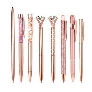 toymis 8pcs rose gold ballpoint pen, crystal metal rose gold pens black ink fine point tip diamond pens rose gold glitter ballpoint pens for wedding home school office supplies