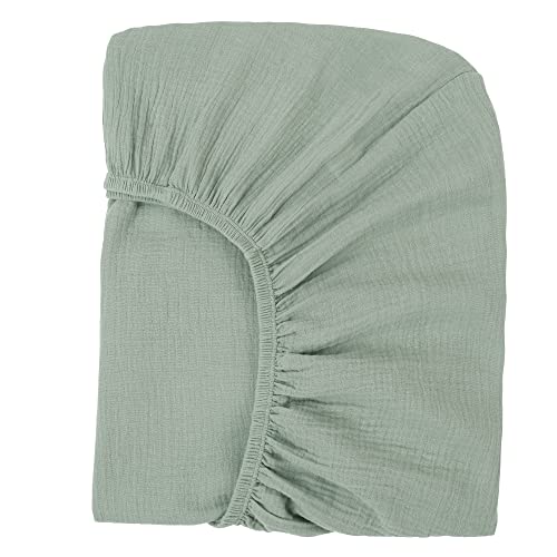 100% Organic Cotton Muslin Fitted Crib Sheet - Fits Standard Crib and Toddler Bed Mattress Size - Sage Green - Nora's Nursery