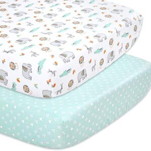 the peanutshell safari fitted crib sheet set for baby boys or girl, 2 pack unisex set