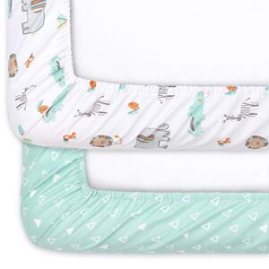 The Peanutshell Safari Fitted Crib Sheet Set for Baby Boys or Girl, 2 Pack Unisex Set