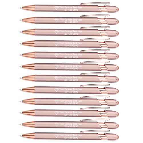 NGTSFLY 12 pcs Personalized Pens with Name or Logo Black Ink Custom Ballpoint Pen with Free Engraving Customized Gift for Women Men Office Business (Rose Gold)