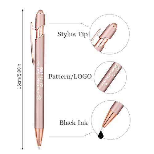 NGTSFLY 12 pcs Personalized Pens with Name or Logo Black Ink Custom Ballpoint Pen with Free Engraving Customized Gift for Women Men Office Business (Rose Gold)