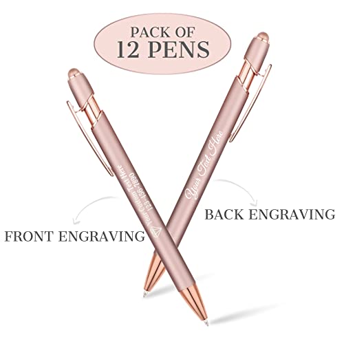 NGTSFLY 12 pcs Personalized Pens with Name or Logo Black Ink Custom Ballpoint Pen with Free Engraving Customized Gift for Women Men Office Business (Rose Gold)