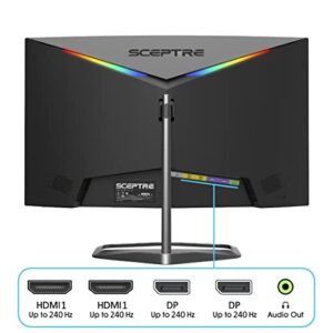 Sceptre Curved 24.5-inch Gaming Monitor up to 240Hz 1080p R1500 1ms DisplayPort x2 HDMI x2 Blue Light Shift Build-in Speakers, Machine Black 2023 (C255B-FWT240)