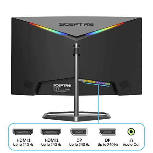 Sceptre Curved 24.5-inch Gaming Monitor up to 240Hz 1080p R1500 1ms DisplayPort x2 HDMI x2 Blue Light Shift Build-in Speakers, Machine Black 2023 (C255B-FWT240)