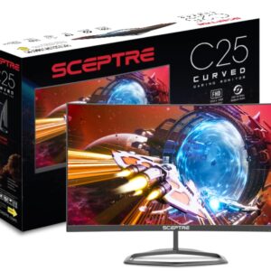 Sceptre Curved 24.5-inch Gaming Monitor up to 240Hz 1080p R1500 1ms DisplayPort x2 HDMI x2 Blue Light Shift Build-in Speakers, Machine Black 2023 (C255B-FWT240)