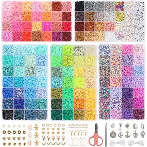 quefe 16860pcs, 128 colors clay beads for bracelet making kit flat round polymer clay heishi spacer beads for diy crafts necklace jewelry making gifts