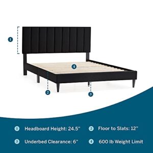 Lucid Queen Bed Frame with Headboard – Vertical Channeled Upholstered Platform Frame – Queen Size Bed Frame with Headboard – No Box Spring Needed - Black