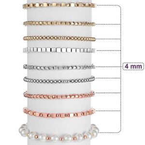 3000 Pieces Assorted Spacer Beads Include 1500 Faceted Rondelle Cube Spacer Column Bead, 900 Round Ball Spacer Bead, 600 Square Spacer Bead Charm Loose Bead for DIY Jewelry (Gold, Sliver, Rose Gold)