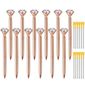 zealor 12 pieces big diamond crystal ballpoint pens and 12 pieces ballpoint pen refills, black ink (rose gold)