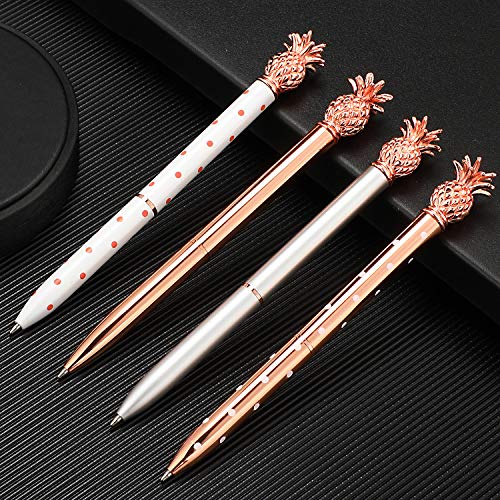 Pineapple Pens Metal Ballpoint Pens Rose Gold Pens for School Office Supplies, 1.0 mm, Black Ink (4 Pieces)