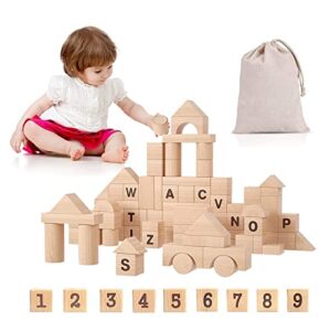 hottuohong 86 pcs kids wbuilding blocks set preschool learning educational toys wooden stacking blocks educational montessori standard unit wooden blocks for ages 3-8 boys & girls