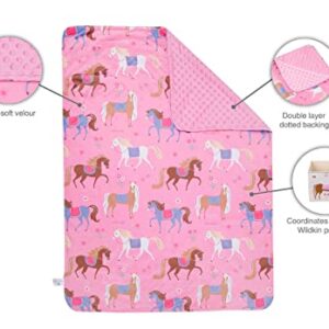 Wildkin Cotton Fitted Crib Sheet Bundle with Plush Throw Blanket (Horses)