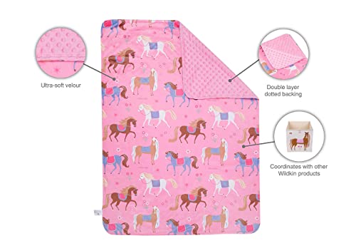 Wildkin Cotton Fitted Crib Sheet Bundle with Plush Throw Blanket (Horses)