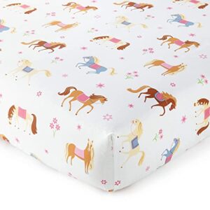 Wildkin Cotton Fitted Crib Sheet Bundle with Plush Throw Blanket (Horses)