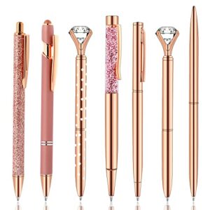 vin beauty 7 pcs rose gold ballpoint pen set metal crystal diamond pen liquid sand glitter ballpoint pens black ink retractable pen gifts for wedding office school desk supplies