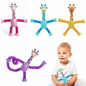 Pop Tube Fidget Toy, Giraffe Tube Toy, Telescopic Suction Cup Tube Giraffe Toy, Cartoon Telescopic Pipe Giraffe, Giraffe Toy Educational, Cartoon Puzzle Parent-Child Interactive Toy (24PC Multicolor)