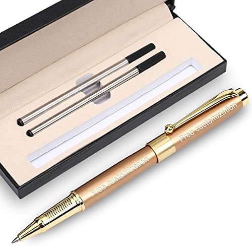 1314 Free Engraving pen Personalized custom pens Roller Ballpen, rose gold Ballpoint pen, Ball pen, Medium Refill Pen Black Ink, Custom Gifts for Men, Women, Classy Gift Box (rose gold Style 1)