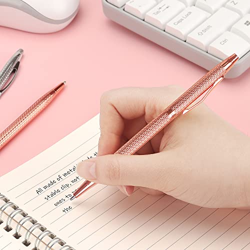 LONGKEY 3 Pack Slim Metallic Retractable Ballpoint Pens Black Ink, Nice Gift for Business Office Students Teachers Wedding Christmas (Rose Gold)