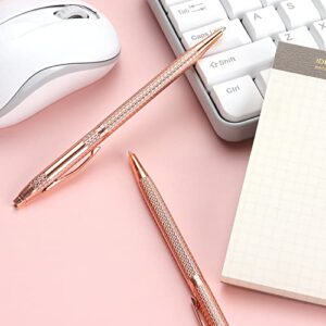 LONGKEY 3 Pack Slim Metallic Retractable Ballpoint Pens Black Ink, Nice Gift for Business Office Students Teachers Wedding Christmas (Rose Gold)