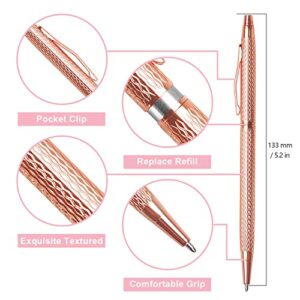 LONGKEY 3 Pack Slim Metallic Retractable Ballpoint Pens Black Ink, Nice Gift for Business Office Students Teachers Wedding Christmas (Rose Gold)