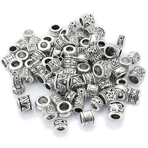 lollibeads (tm) antiqued silver tone bracelet jewelry marking large hole spacer beads round tube charm beads (80pcs)