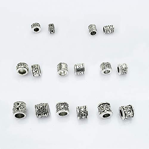 LolliBeads (TM) Antiqued Silver Tone Bracelet Jewelry Marking Large Hole Spacer Beads Round Tube Charm Beads (80pcs)