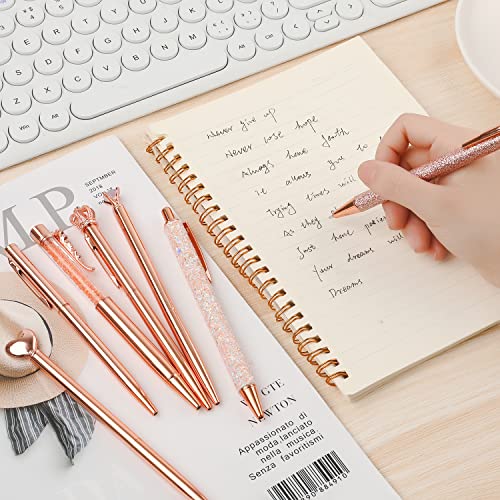 KINBOM Ballpoint Pen Set, 8pcs Metal Cute Pens for Women, Crystal Diamond Pen for Office Desk Writing Supplies (Rose Gold)