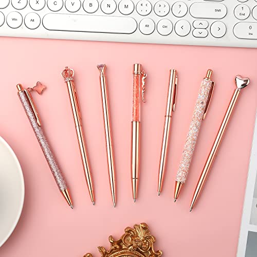 KINBOM Ballpoint Pen Set, 8pcs Metal Cute Pens for Women, Crystal Diamond Pen for Office Desk Writing Supplies (Rose Gold)