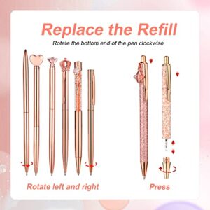 KINBOM Ballpoint Pen Set, 8pcs Metal Cute Pens for Women, Crystal Diamond Pen for Office Desk Writing Supplies (Rose Gold)