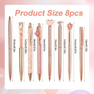 KINBOM Ballpoint Pen Set, 8pcs Metal Cute Pens for Women, Crystal Diamond Pen for Office Desk Writing Supplies (Rose Gold)