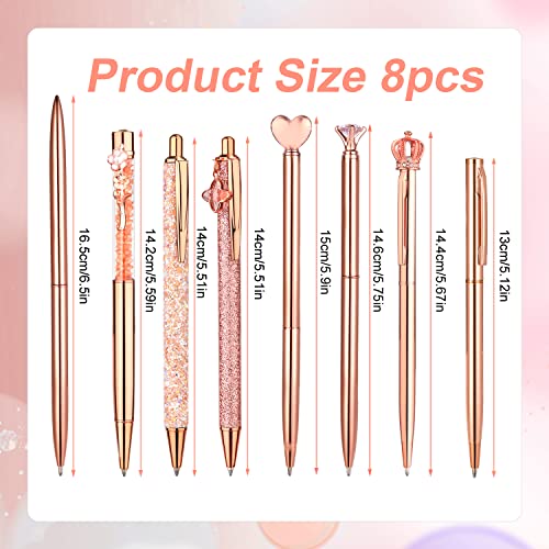 KINBOM Ballpoint Pen Set, 8pcs Metal Cute Pens for Women, Crystal Diamond Pen for Office Desk Writing Supplies (Rose Gold)