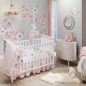 lambs & ivy floral garden watercolor/pink linen 5-piece baby crib bedding set