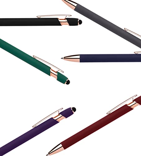 Rose Gold Rubberized Soft Touch | Rose Gold Colors | Ballpoint Pen with Stylus Tip a stylish, premium metal pen, black ink, medium point (Blue, 7 Pack)