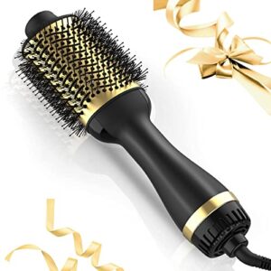 hair dryer brush, lpstea 4 in 1 hot air brush, one step hair dryer & styler volumizer with enhanced titanium barrel, blow dryer brush for women (gold)