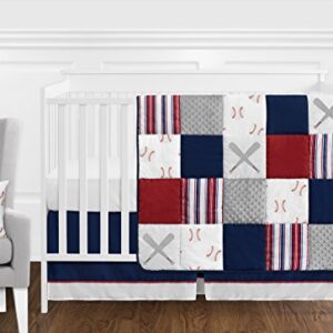 Sweet Jojo Designs Red, White and Blue Baseball Patch Sports Baby Boy Crib Bedding Set - 11 Pieces - Grey Patchwork Stripe