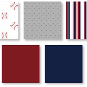 Sweet Jojo Designs Red, White and Blue Baseball Patch Sports Baby Boy Crib Bedding Set - 11 Pieces - Grey Patchwork Stripe