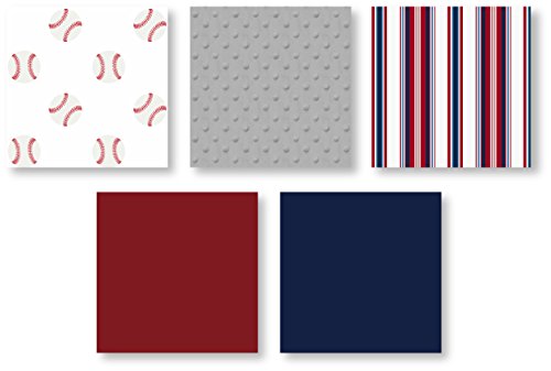 Sweet Jojo Designs Red, White and Blue Baseball Patch Sports Baby Boy Crib Bedding Set - 11 Pieces - Grey Patchwork Stripe