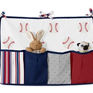 Sweet Jojo Designs Red, White and Blue Baseball Patch Sports Baby Boy Crib Bedding Set - 11 Pieces - Grey Patchwork Stripe