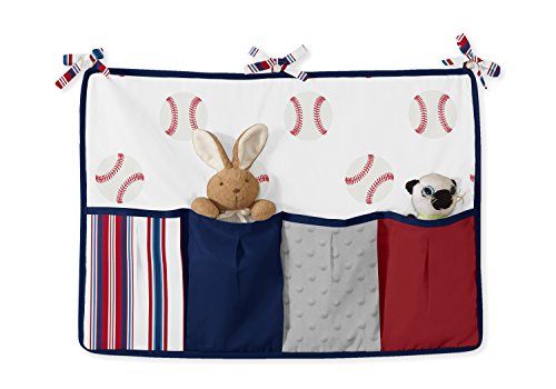 Sweet Jojo Designs Red, White and Blue Baseball Patch Sports Baby Boy Crib Bedding Set - 11 Pieces - Grey Patchwork Stripe